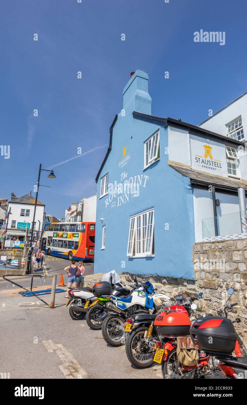 The historic blue painted Rock Point Inn in Lyme Regis, a popular ...
