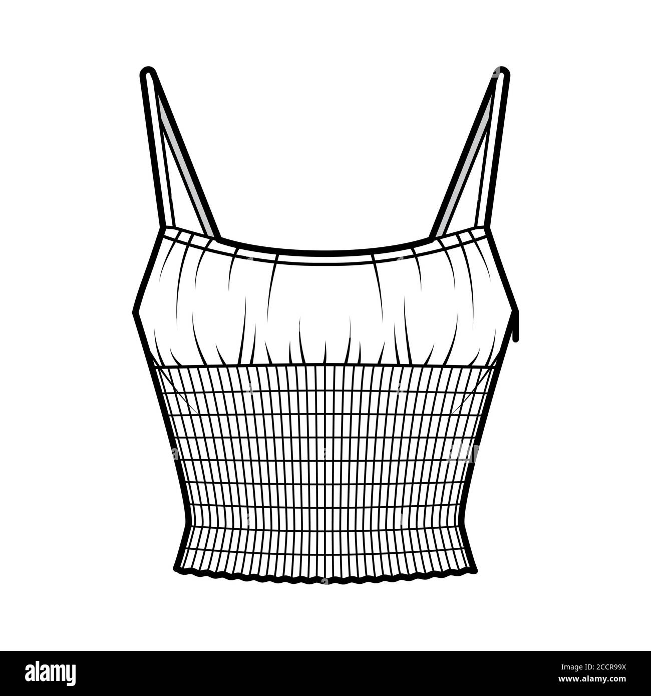 Shirred top technical fashion illustration with scoop neck cami ...