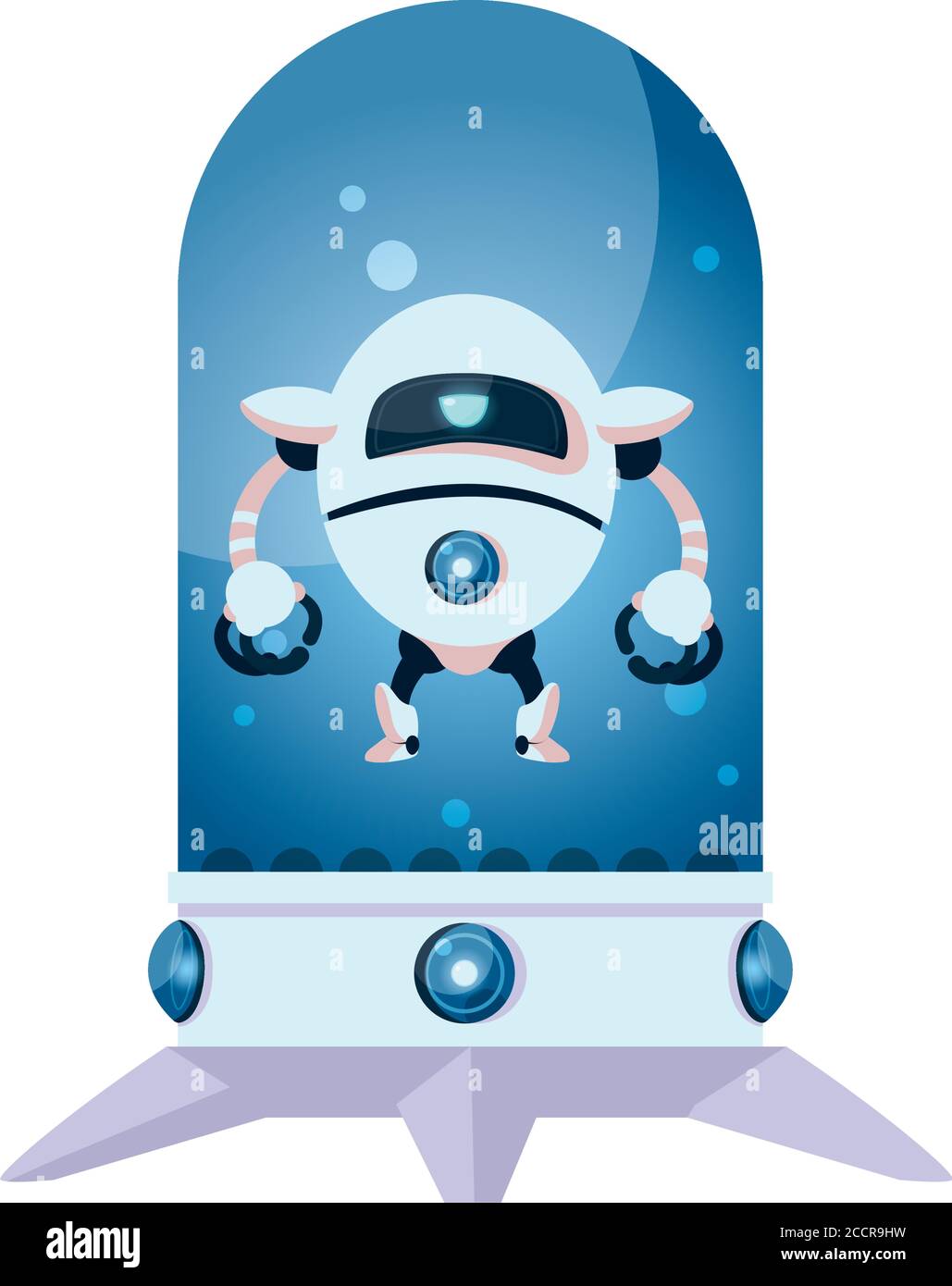 white robot cartoon in glass sphere of robotic technology futuristic ...