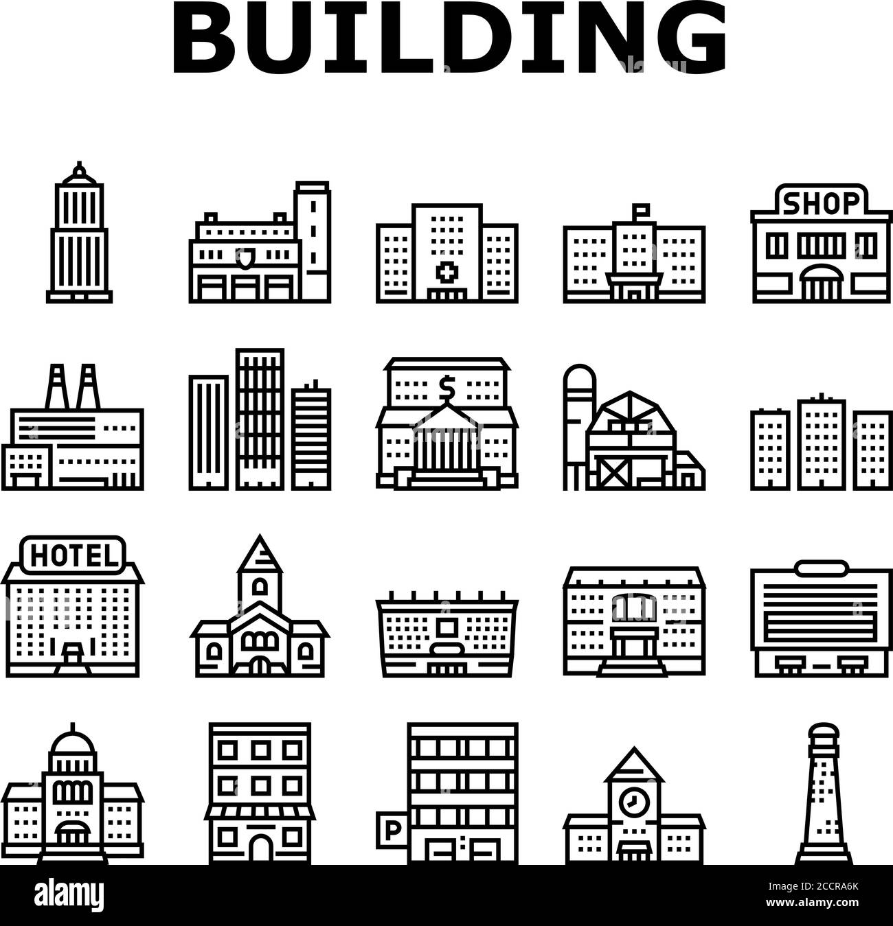 Building Architecture Collection Icons Set Vector Stock Vector Image ...