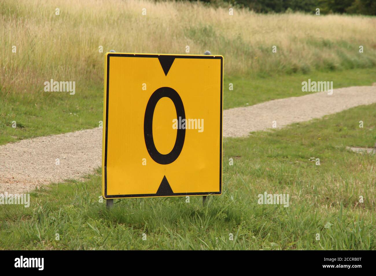Yellow sign at rowing facility in Zeven huizen with the number 0 Stock ...