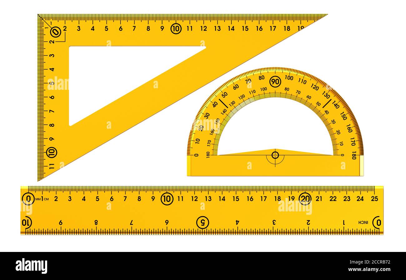 Set of yellow plastic rulers isolated on white background. School ... Set of yellow plastic rulers isolated on white background. School ...