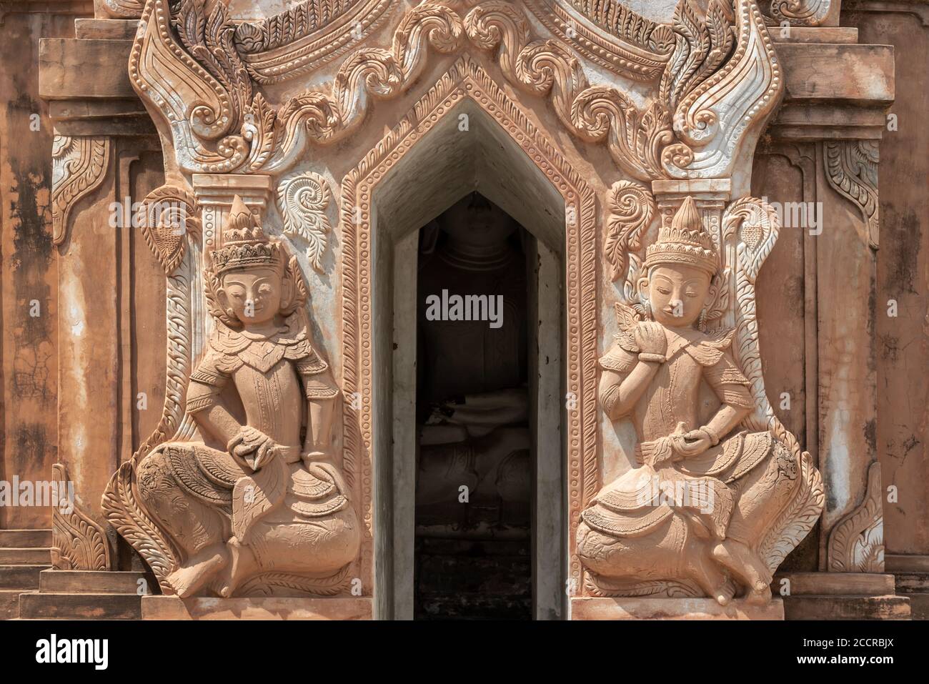 Detail of a temple at Shwe Indein pagoda, Inle lake, Burma, Myanmar ...