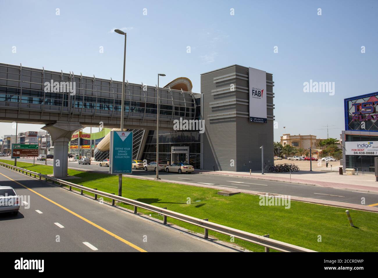 First Abu Dhabi Bank, RTA metro station bridge, Dubai Stock Photo - Alamy