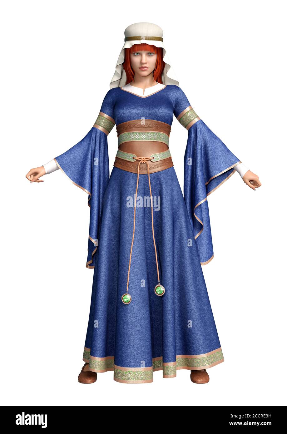 3D rendering of a pretty medieval lady in a traditional costume ...