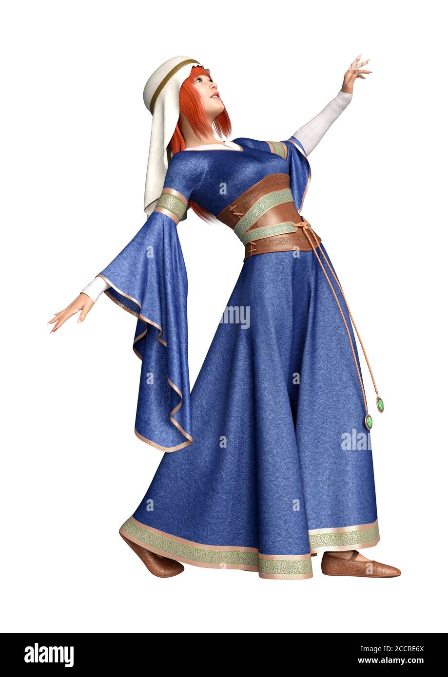 3D rendering of a pretty medieval lady in a traditional costume ...