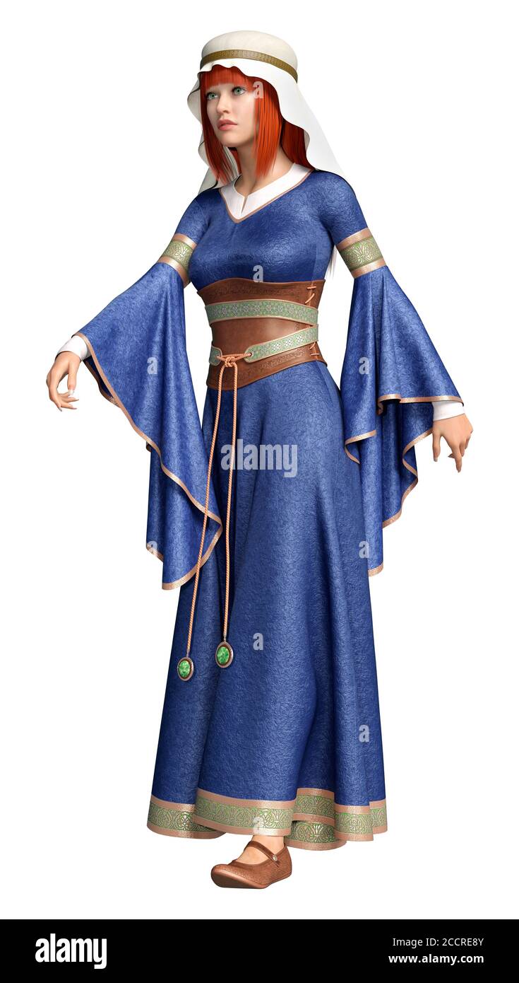 3D rendering of a pretty medieval lady in a traditional costume ...