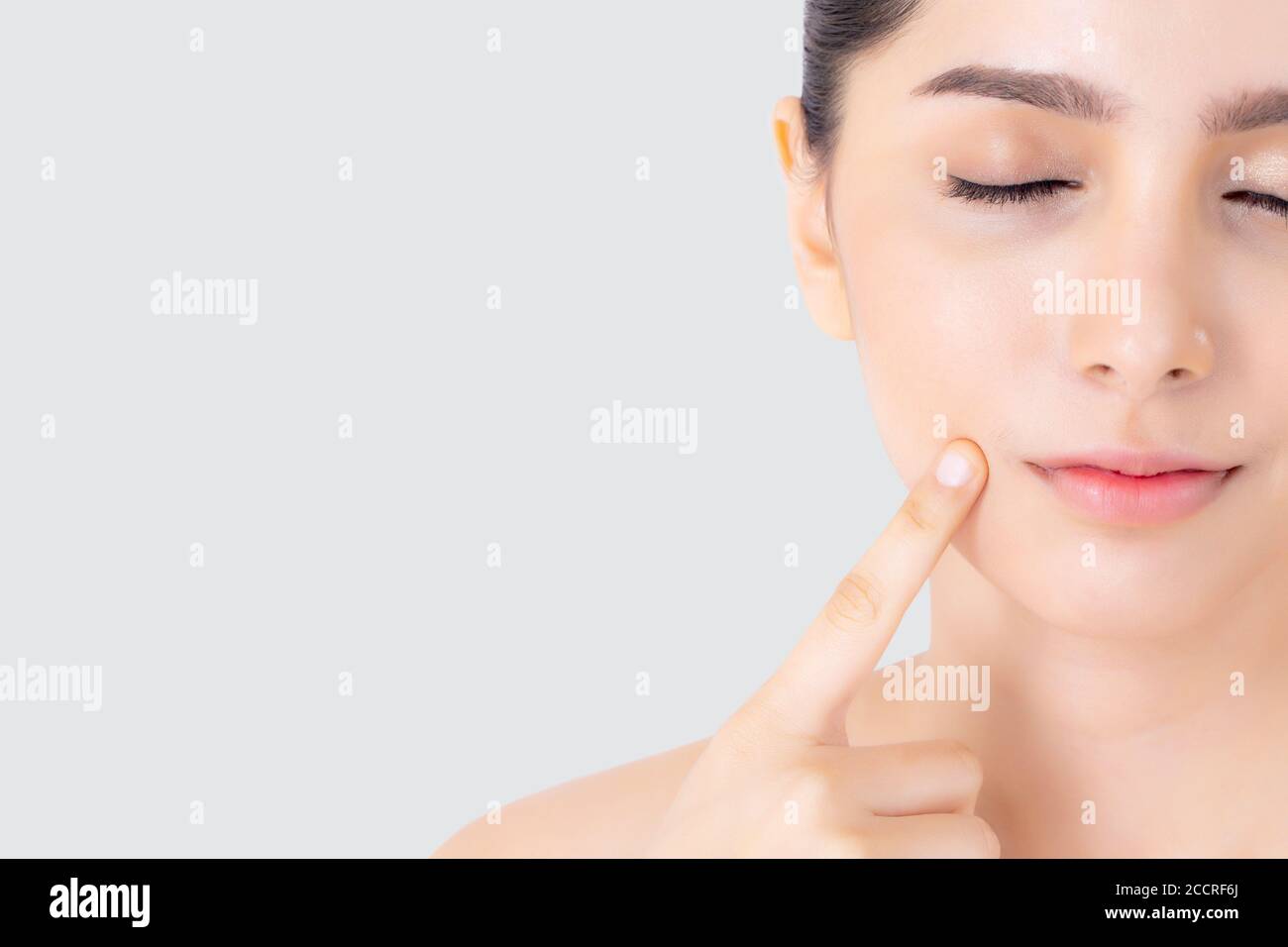 Beautiful woman asian makeup of cosmetic, beauty asia girl hand touch ...