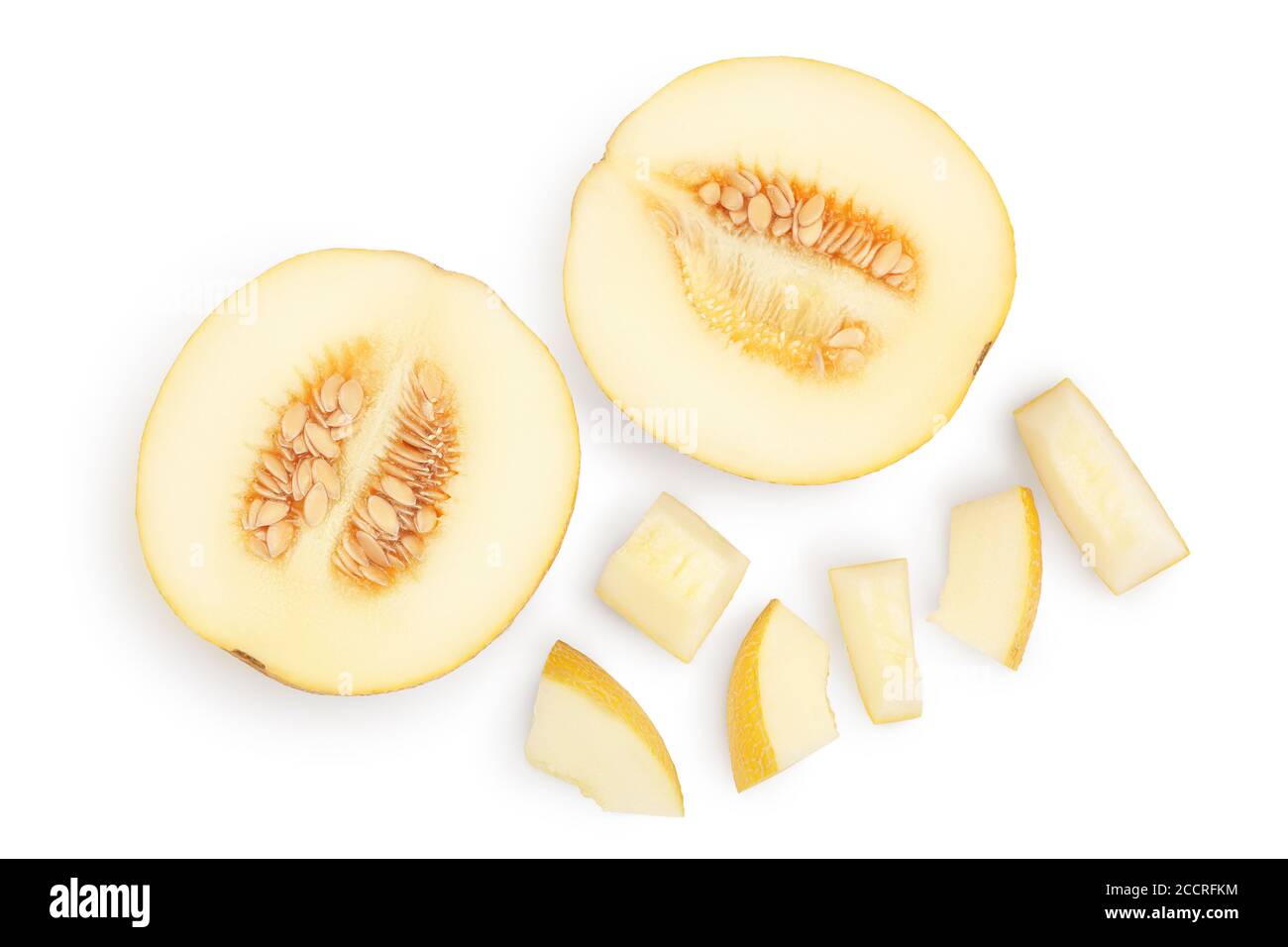 Melon half isolated on white background with clipping path. Top view ...