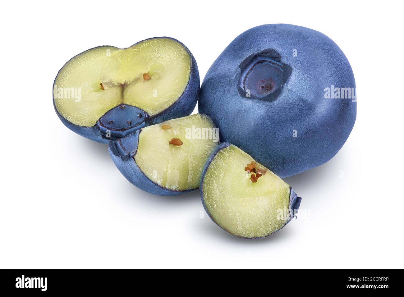 fresh blueberry and slices isolated on white background closeup with ...