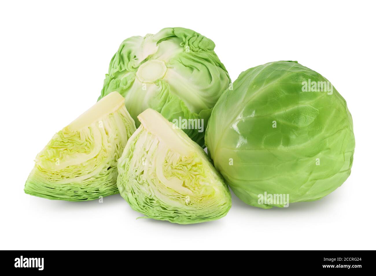 Green cabbage isolated on white background with clipping path and full ...