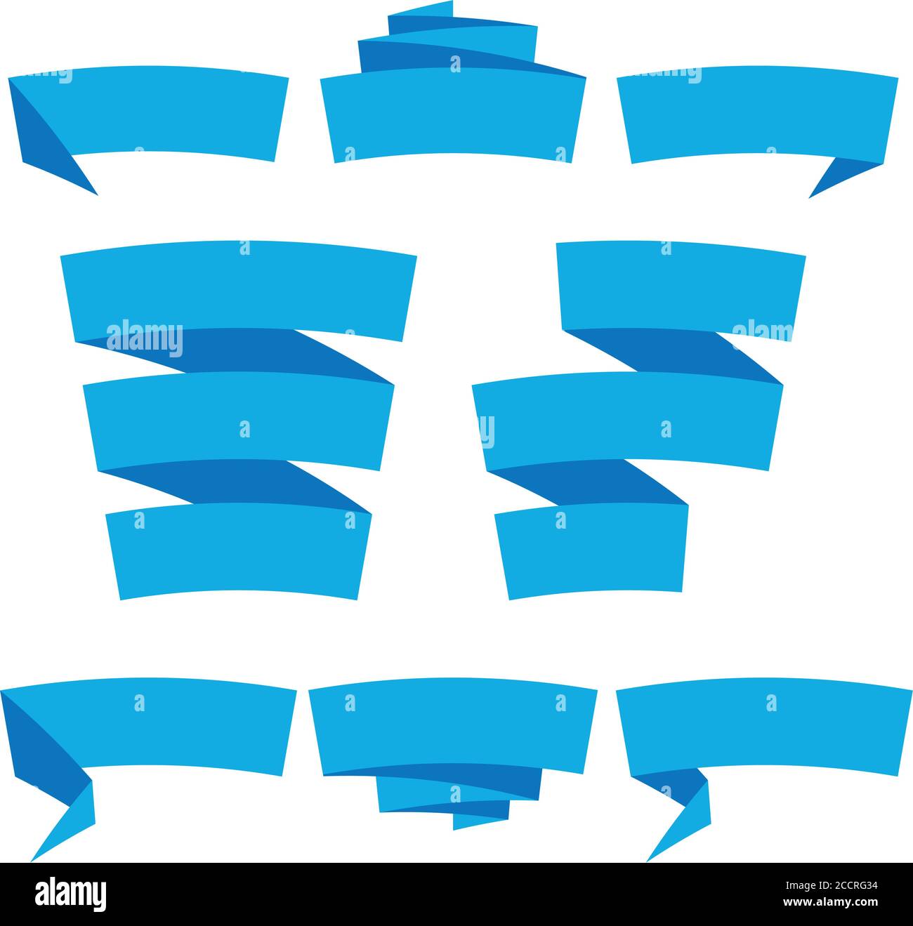 Folded ribbon banner set. Collection of blue label templates. Vector ...