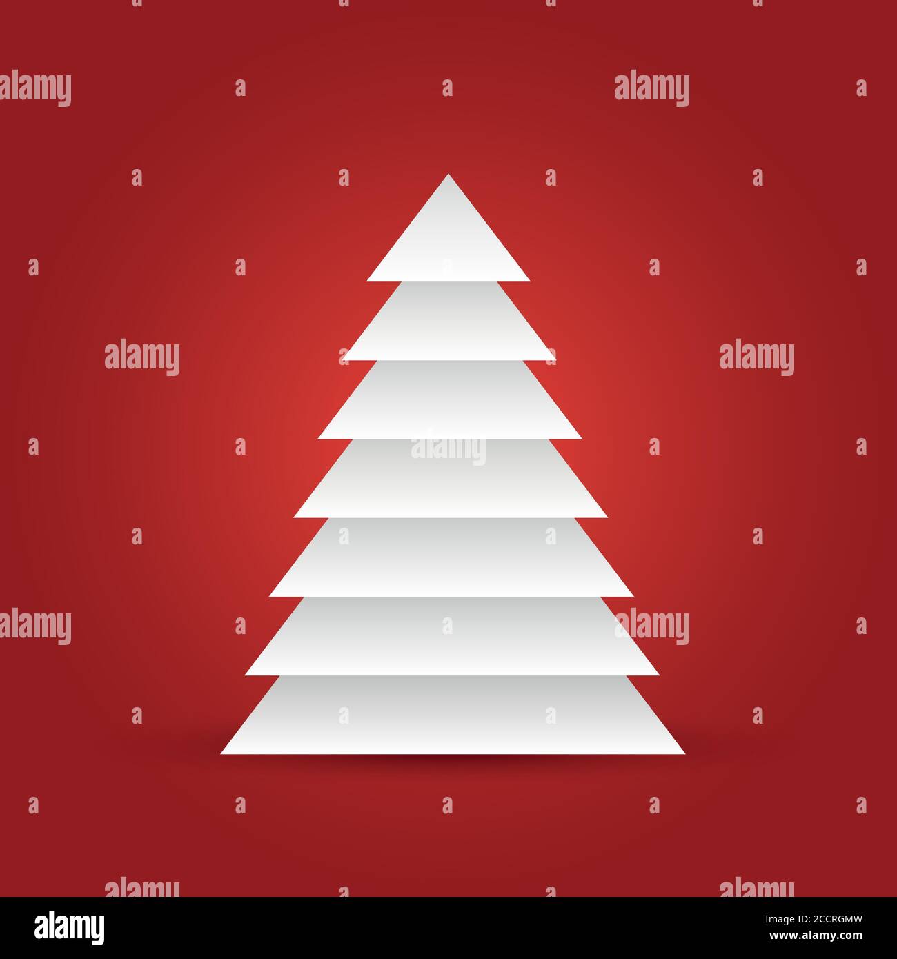 Christmas tree of white layered triangles on red background. 3D vector ...