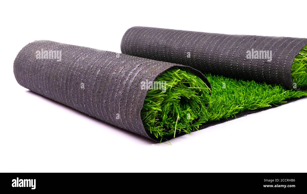 artificial green grass, coated roll isolated on white background, lawn ...