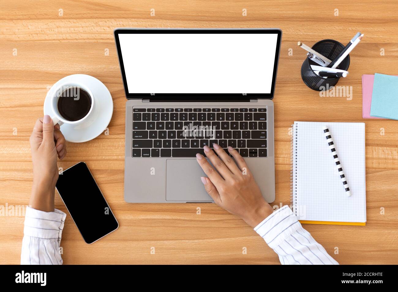 Top view woman using personal computer at home Stock Photo - Alamy