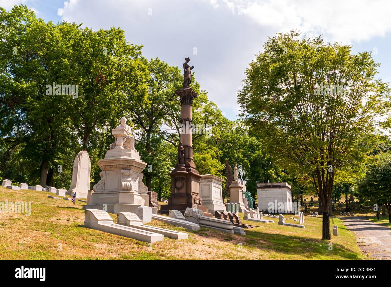 Graves in the Allegheny Cemetery in Pittsburgh, Pennsylvania, USA on a ...