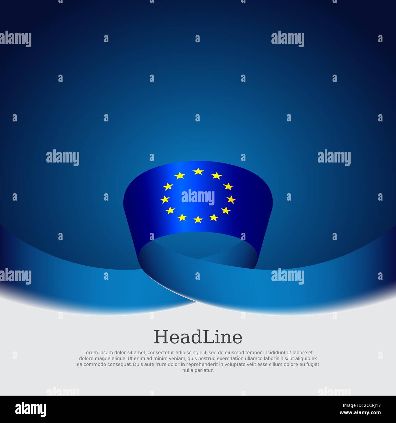 European union flag with blue wavy ribbon on a white background ...