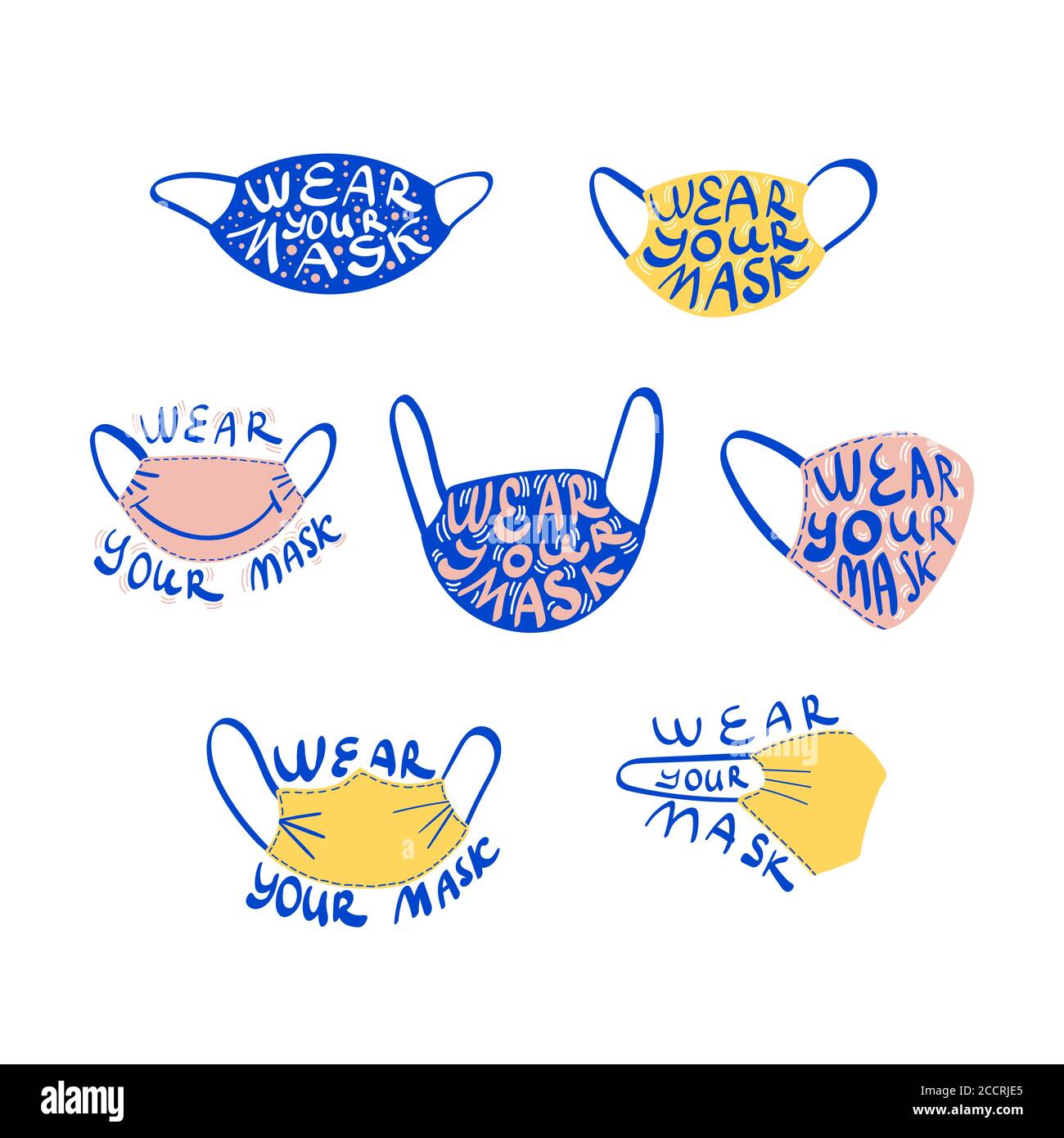 Wear your mask lettering set isolated on white background. Vector ...