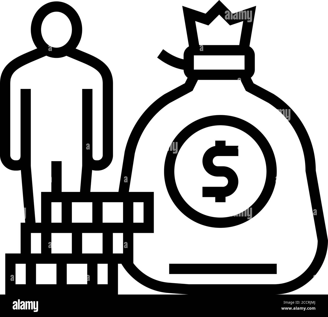 human money bag and coin heap line icon vector illustration Stock ...