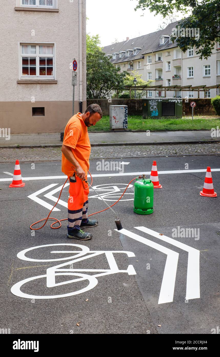Lane marker when applying the bicycle pictograms hi-res stock ...