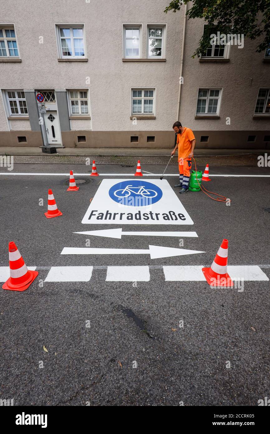 Lane marker when applying the bicycle pictograms hi-res stock ...