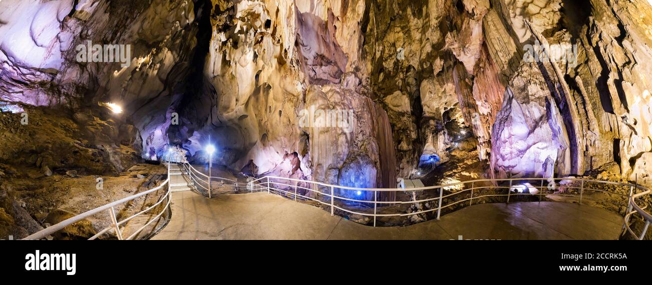 Colorful lights in Tempurung Cave is a cave in Gopeng, Perak, Malaysia ...