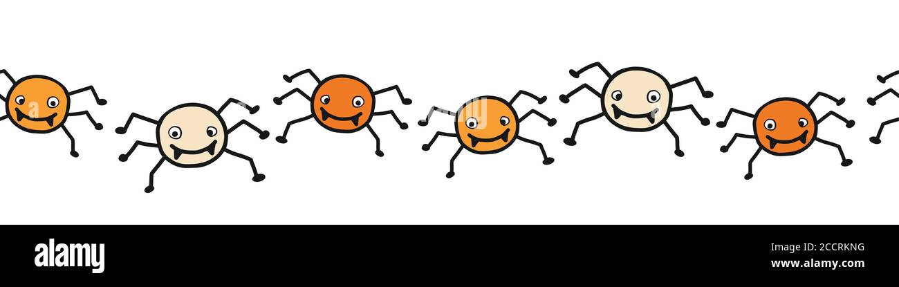 Spiders seamless vector border. Repeating Halloween design black orange ...