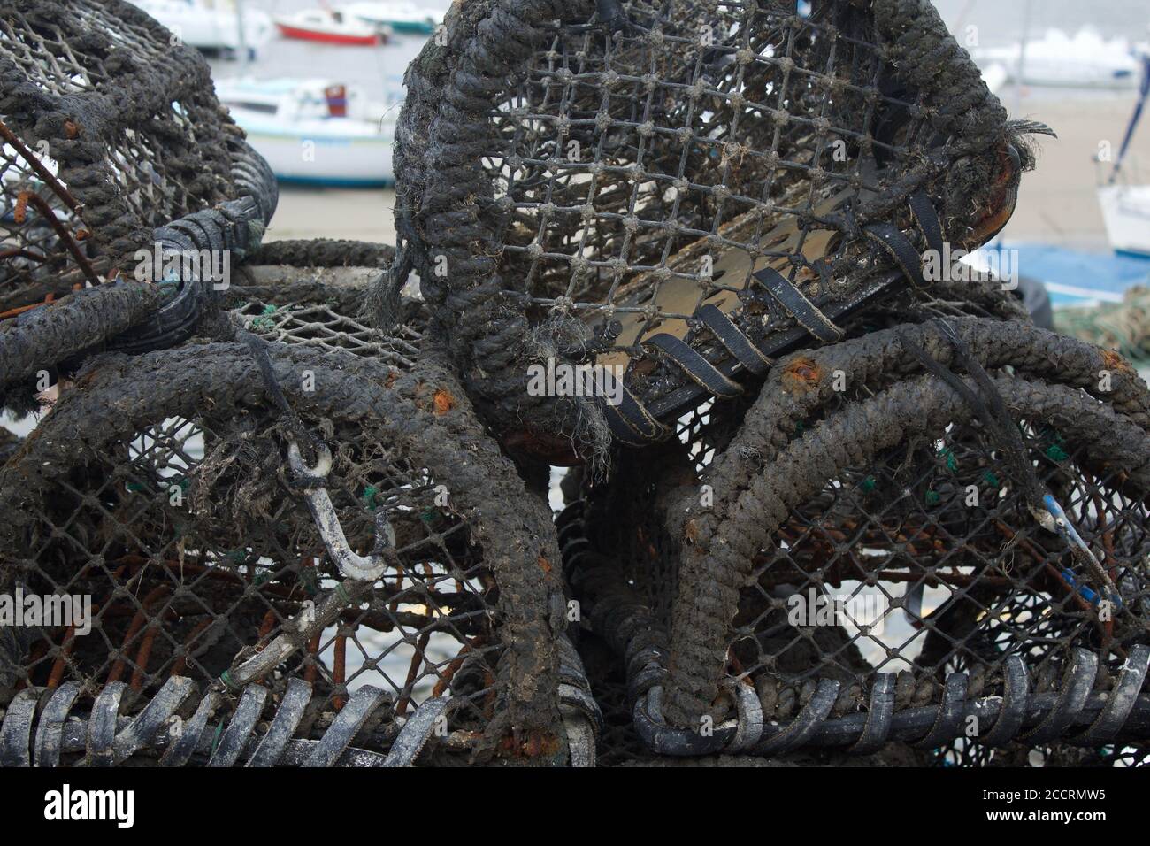 Lobster/crab pots drying on harbour Stock Photo - Alamy