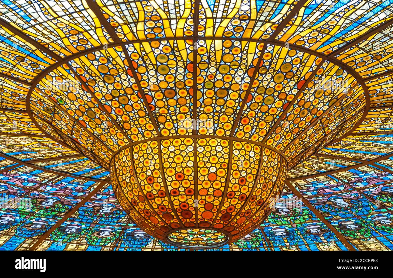 BARCELONA, SPAIN - April, 27, 2013: Ceiling in Music Palace, concert ...