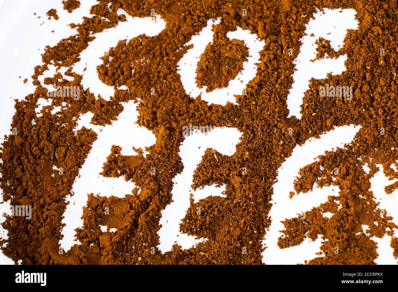 Coffee letter and text on the grounding coffee, studio shoot Stock ...