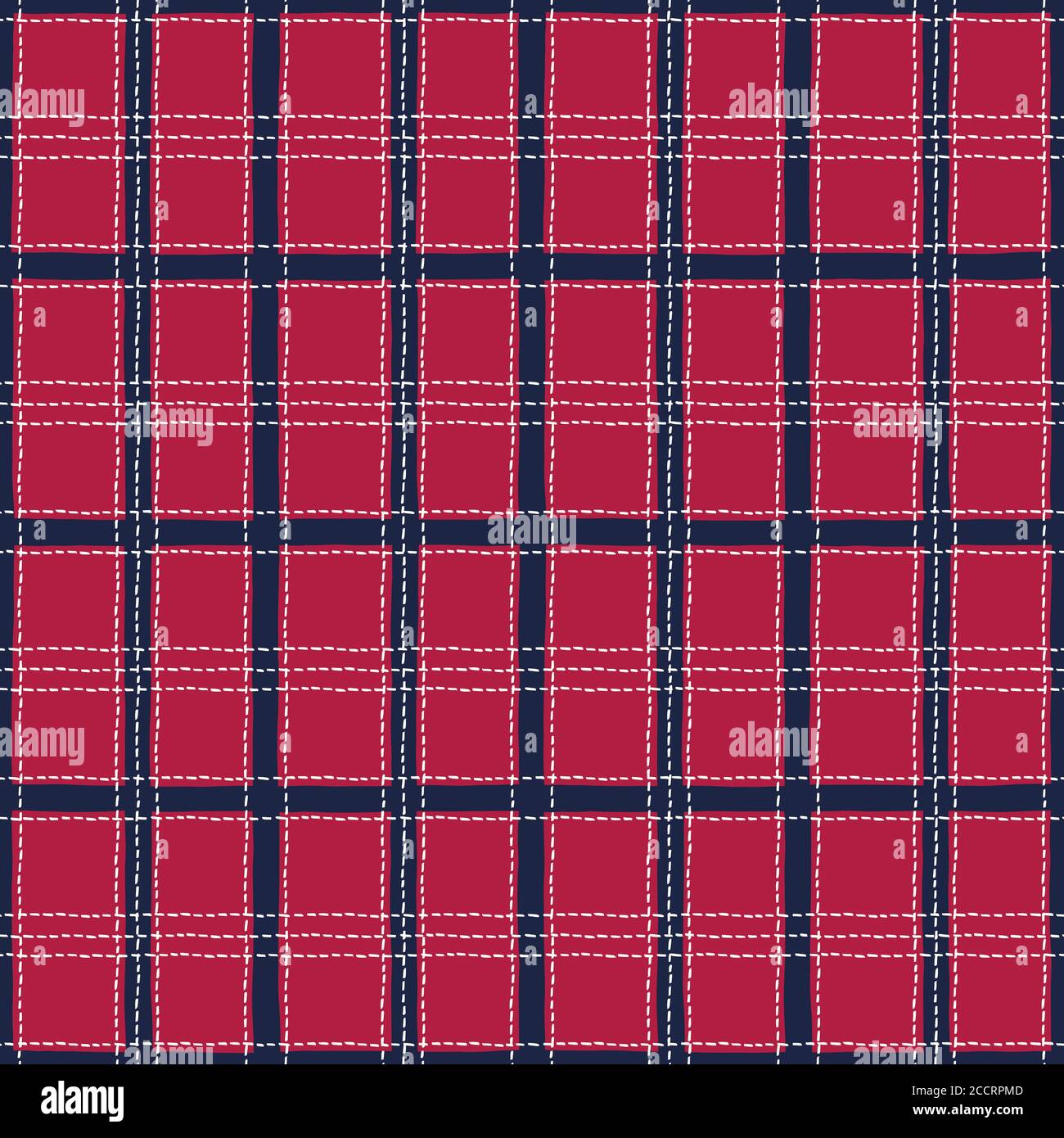 Classic Hand-Drawn White, Blue and Red Stitched Plaid Checks Vector ...