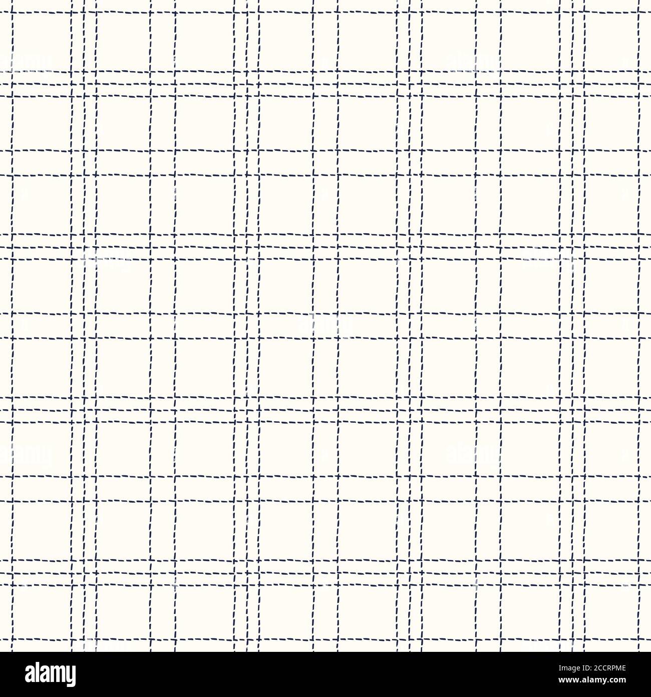 Classic Hand-Drawn White and Blue Stitched Plaid Checks Vector Seamless ...