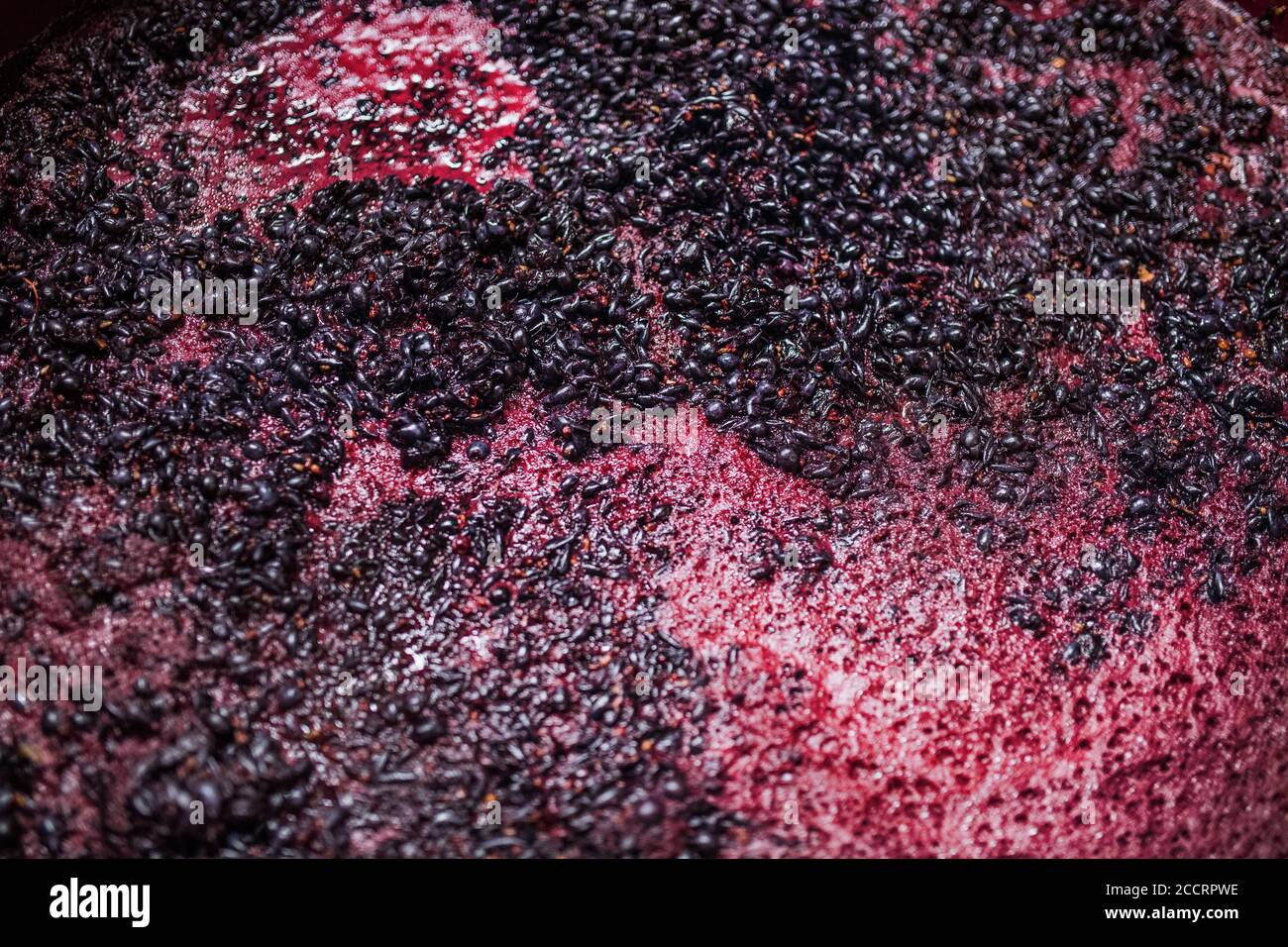 Fermentation of grape must, winemaking concept. Top view Stock Photo ...