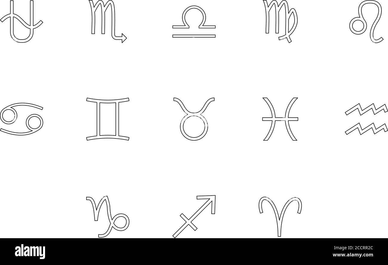Zodiac symbol black color set outline style vector illustration Stock ...