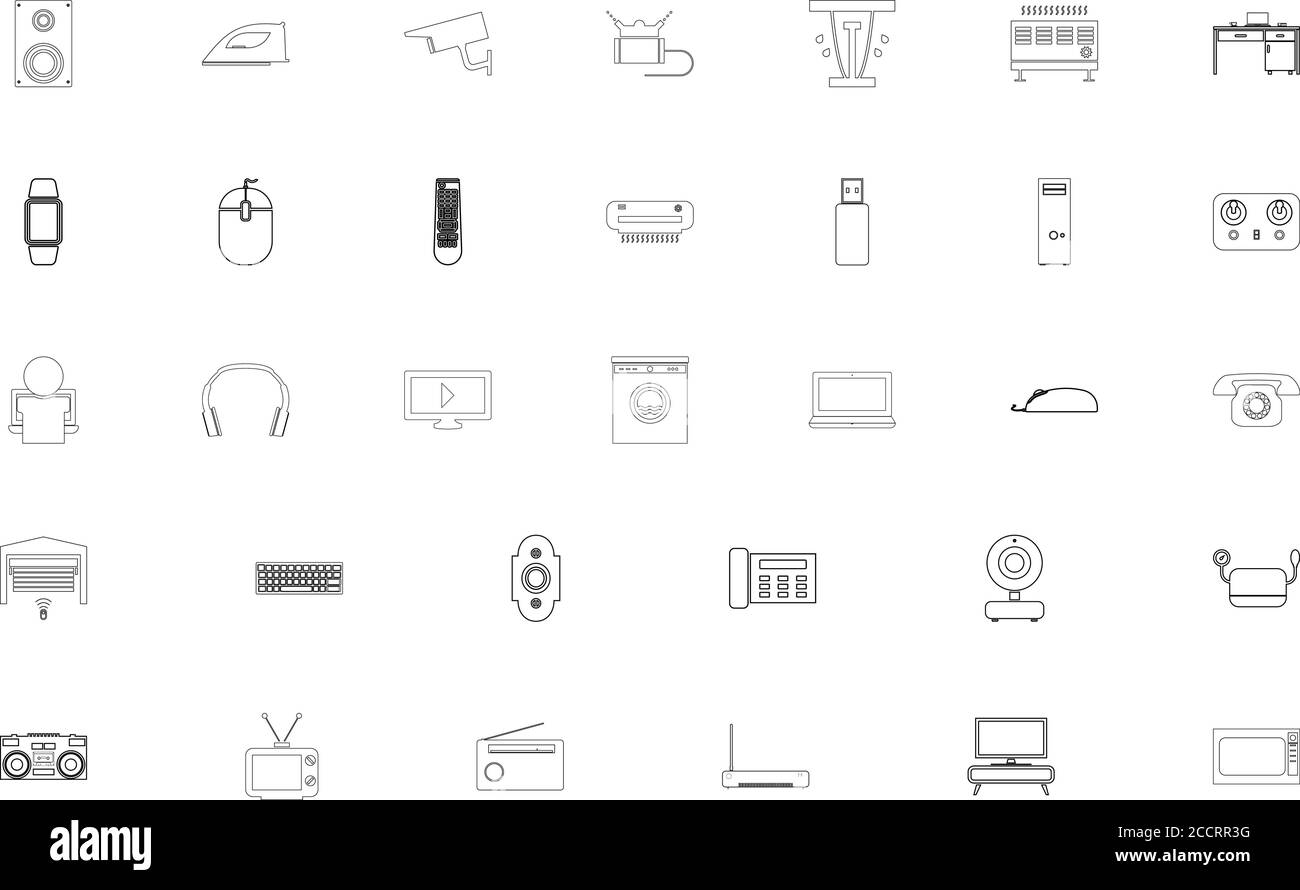 Consumer electronics black color set outline style vector illustration ...