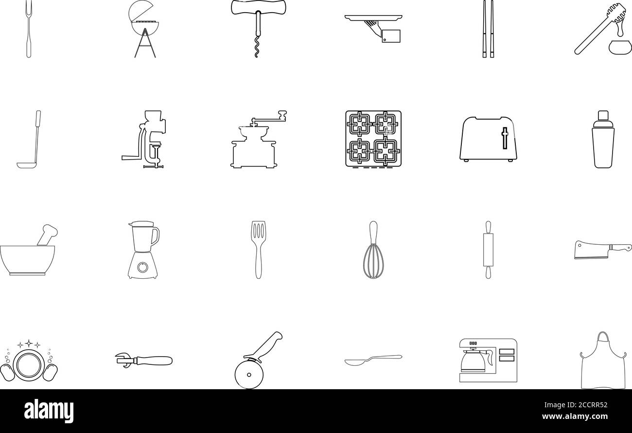 Cooking accessories black color set outline style vector illustration ...