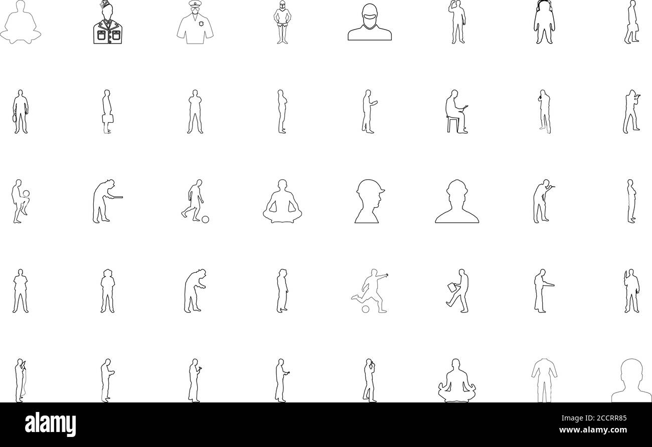 People doing work black color set outline style vector illustration ...