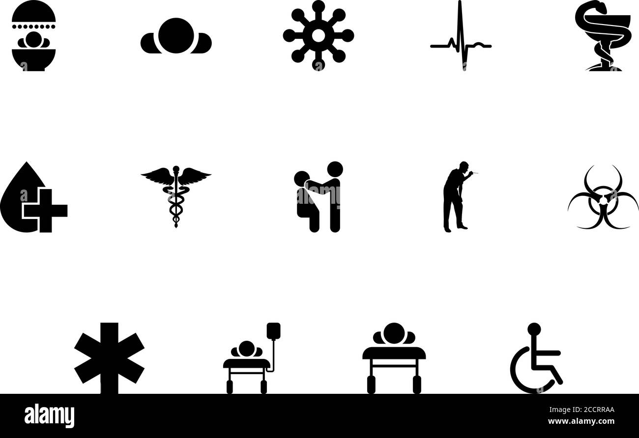 Medical symbol treatment concept black color set outline solid style ...