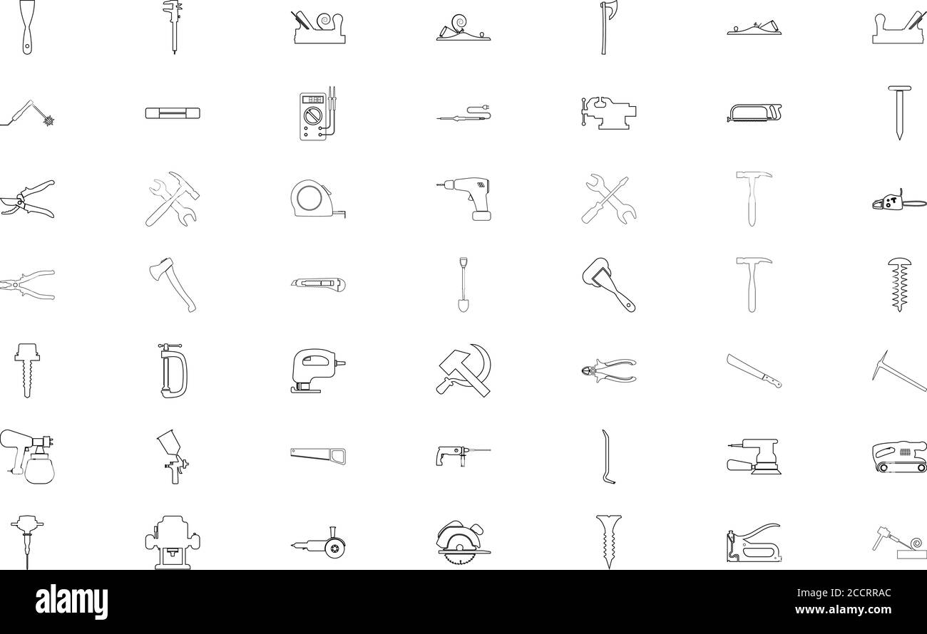 Hand tools black color set outline style vector illustration Stock ...