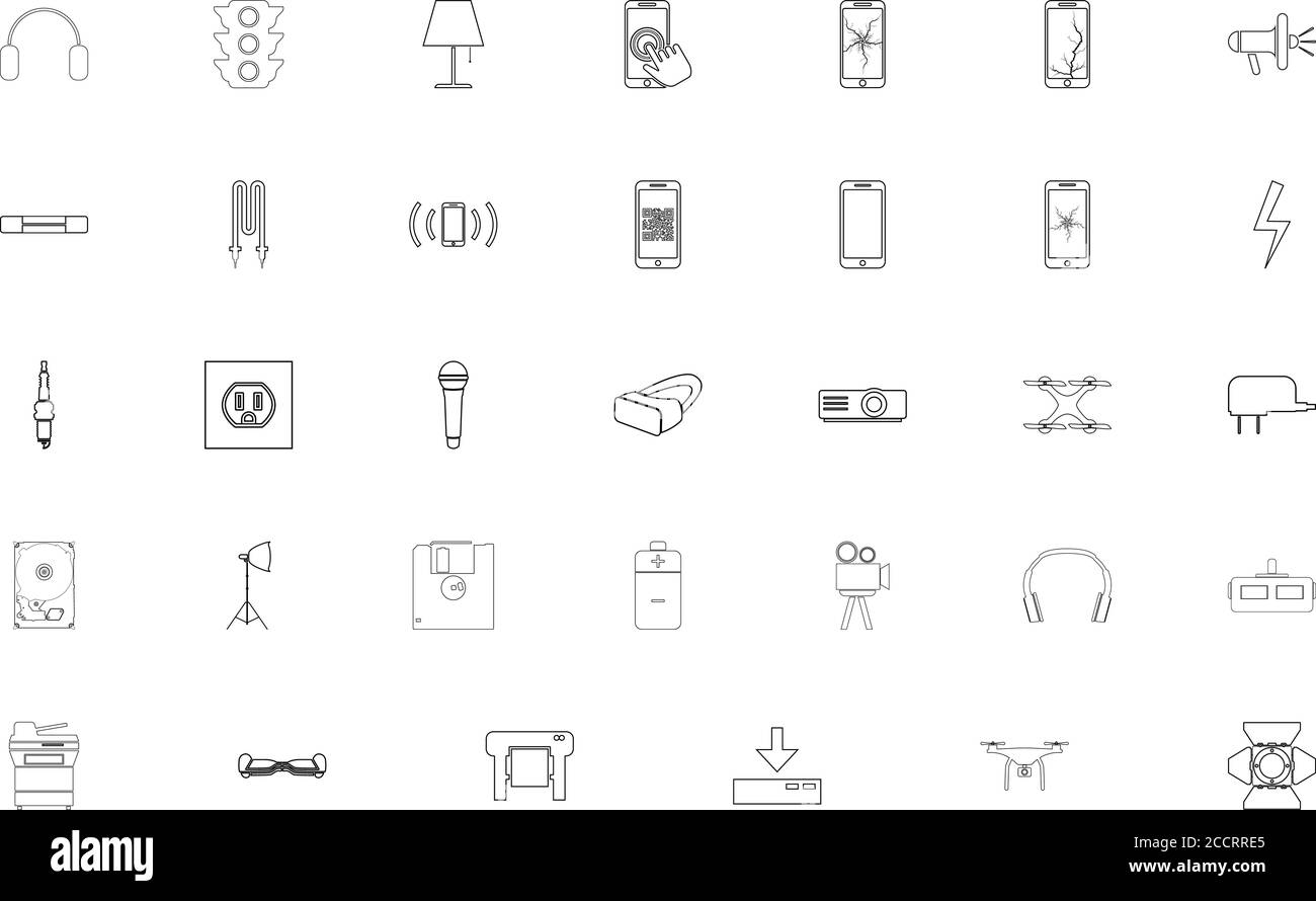 Electronics black color set outline style vector illustration Stock ...