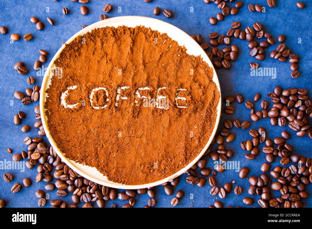 Coffee letter and text on the grounding coffee, studio shoot Stock ...
