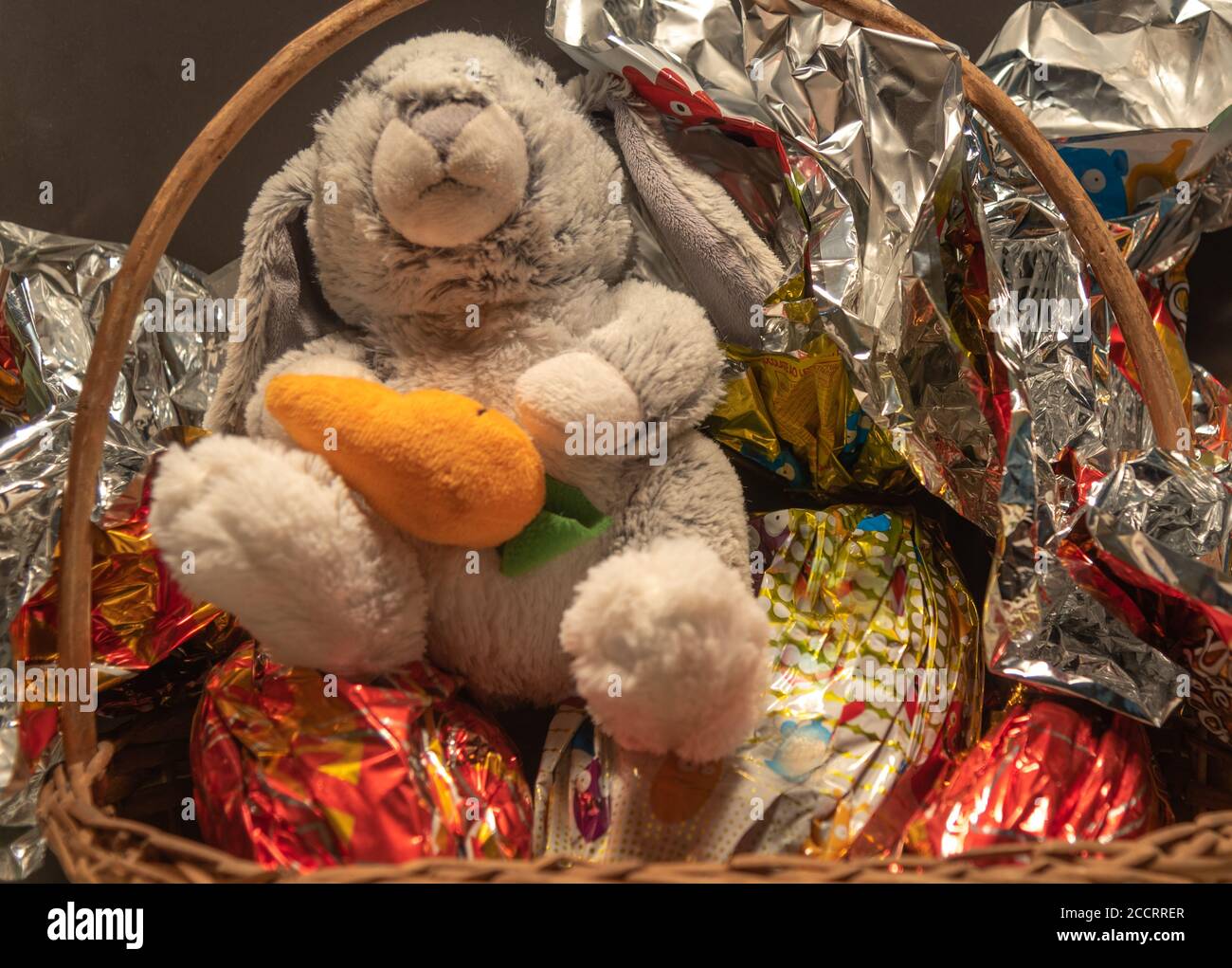 Stuffed rabbit in wicker basket. The Easter Bunny is one of the Easter ...