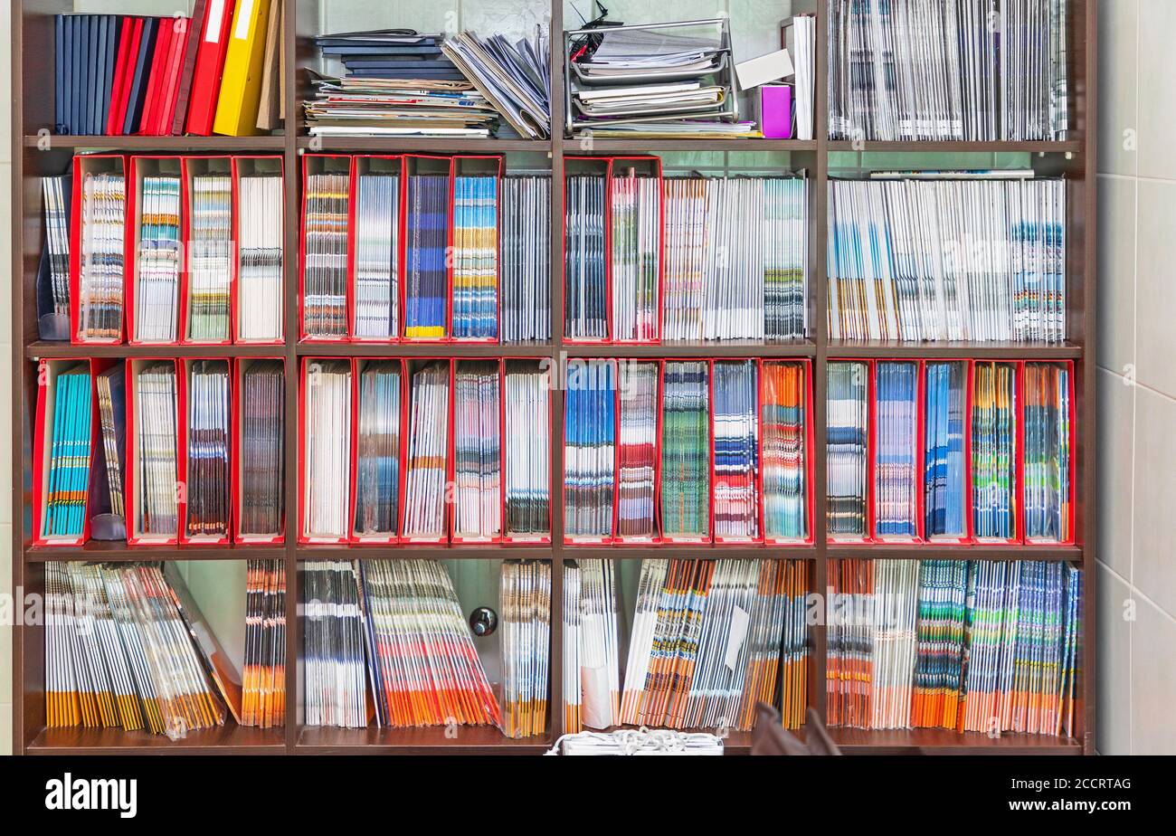 Magazines Collection at Book Shelf Library Storage Stock Photo - Alamy