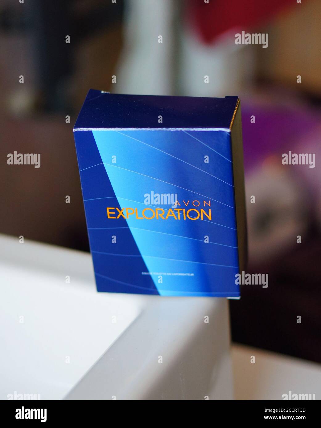 POZNAN, POLAND - Dec 30, 2015: Avon Exploration perfume for men in a ...
