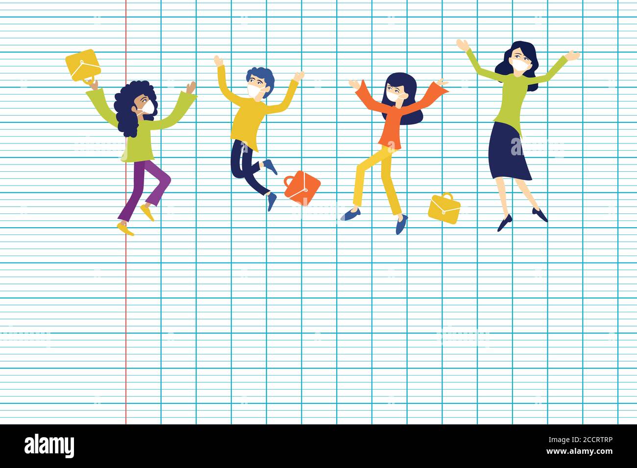 Students or schoolchildren jumping for joy with a teacher at the ...