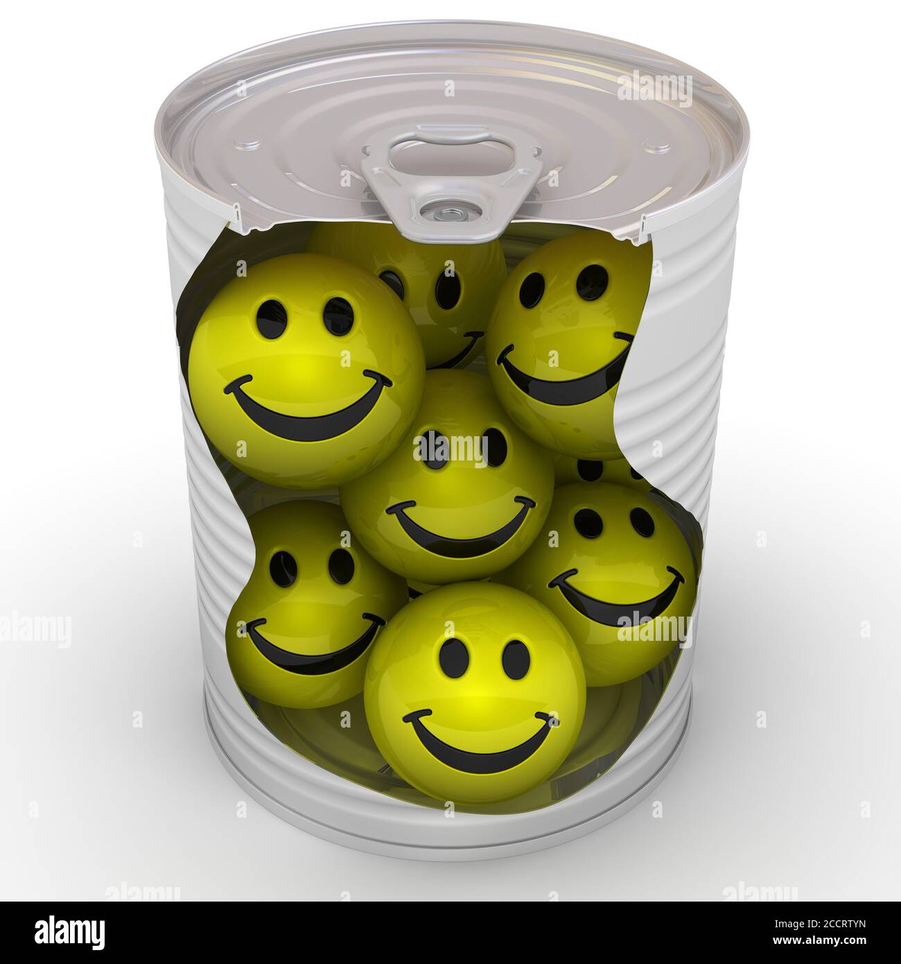 Funny emoticons in a tin. Yellow funny smileys in a tin can. Reserve of ...