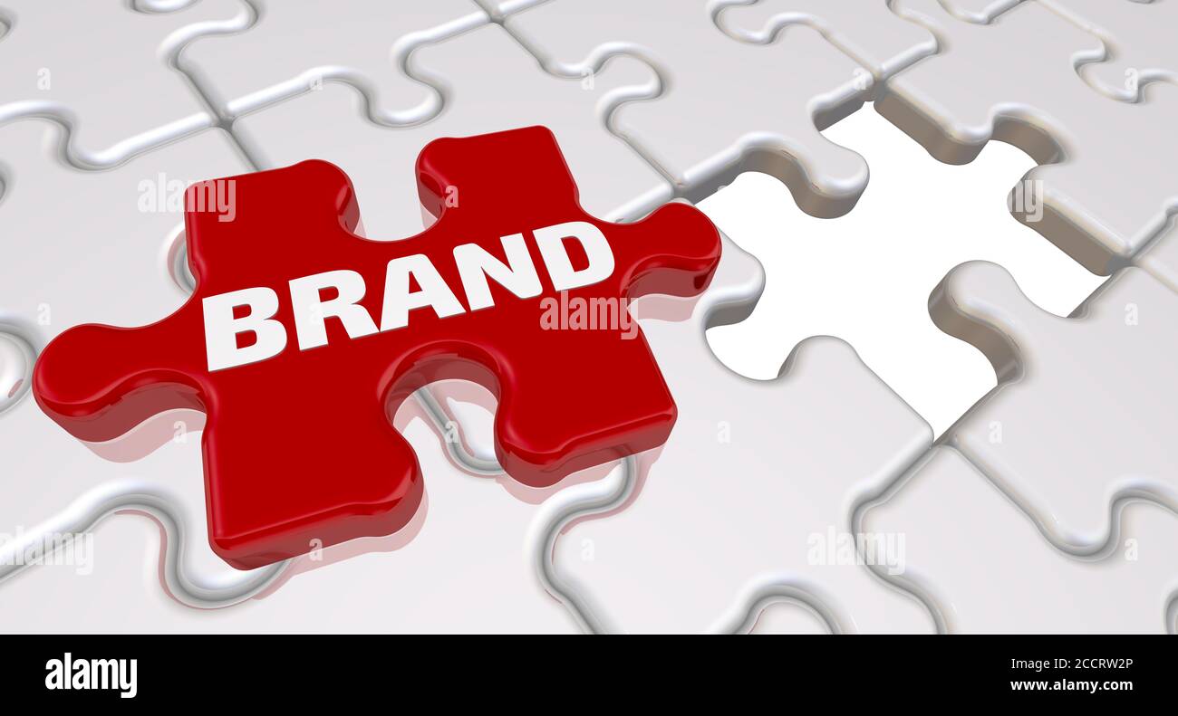 Brand. The inscription on the missing element of the puzzle. Folded ...