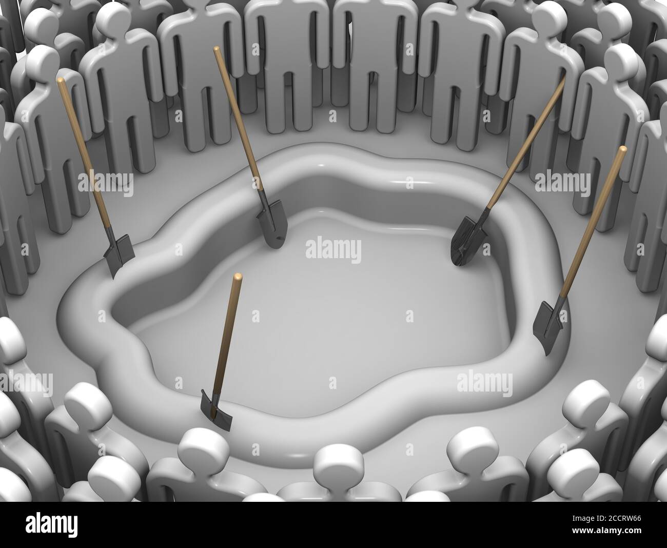 Symbols of people standing around dug pit. Symbols of men with shovels ...