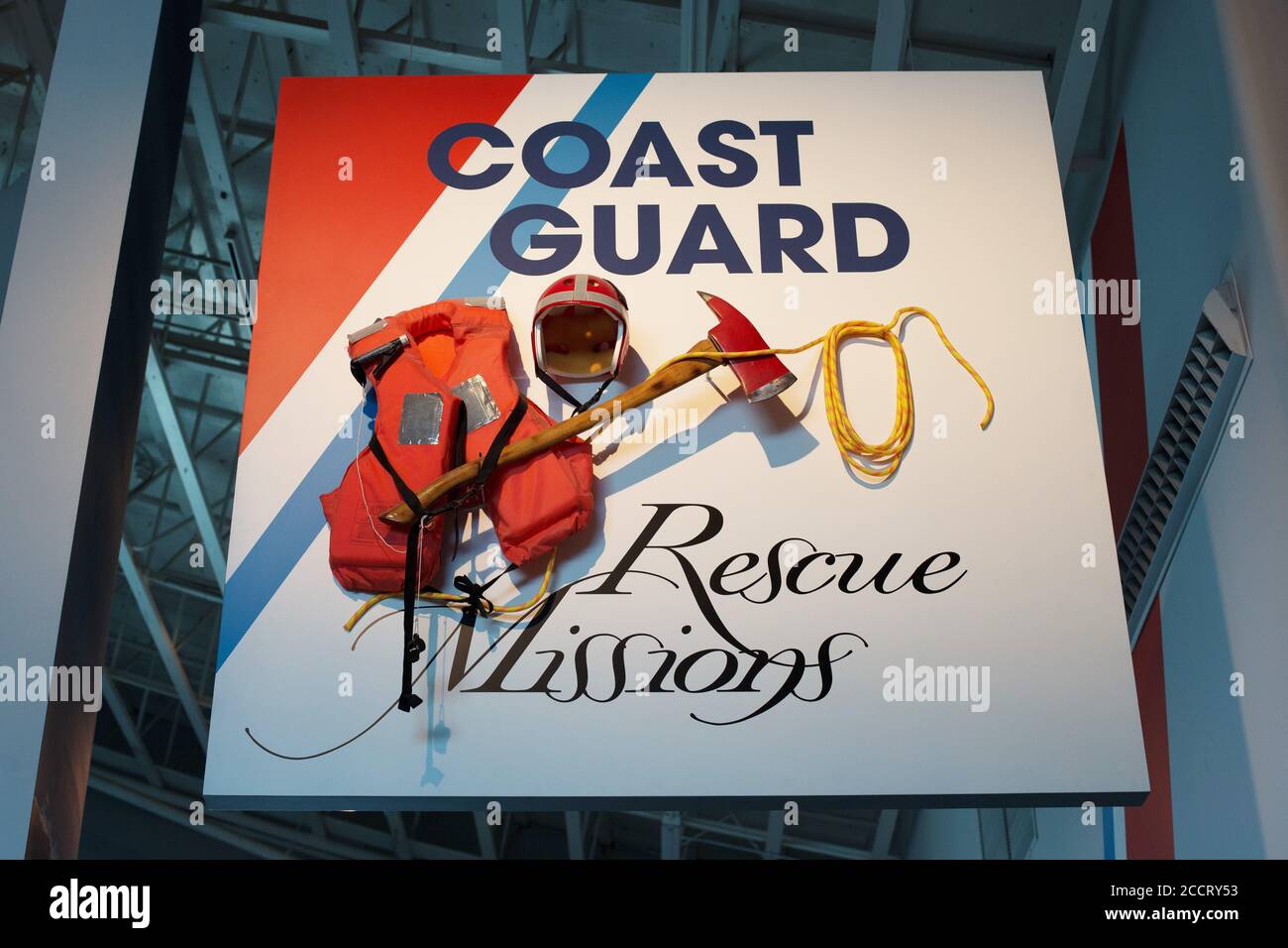 A sign for the Coast Guard display at the Maritime Museum in Astoria ...
