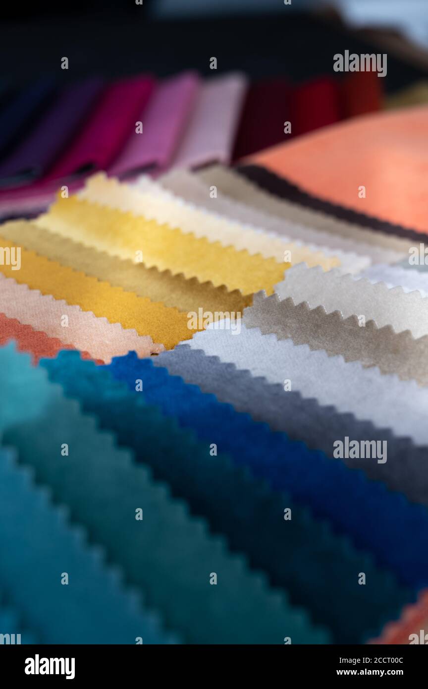 Luxury soft colorful velvet samples with jagged edges in different ...